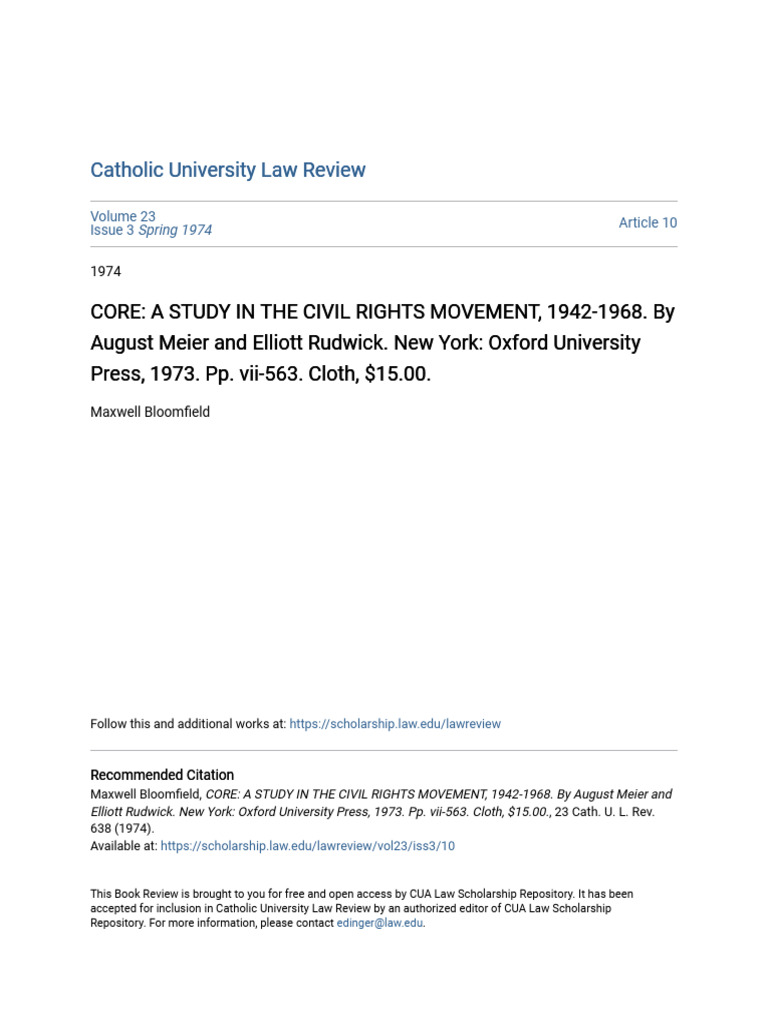 CORE - A STUDY IN THE CIVIL RIGHTS MOVEMENT 1942-1968. by August | PDF