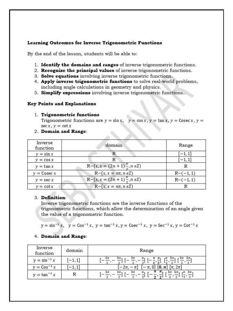 Inverse Trigonometric | PDF | Trigonometric Functions | Function (Mathematics)