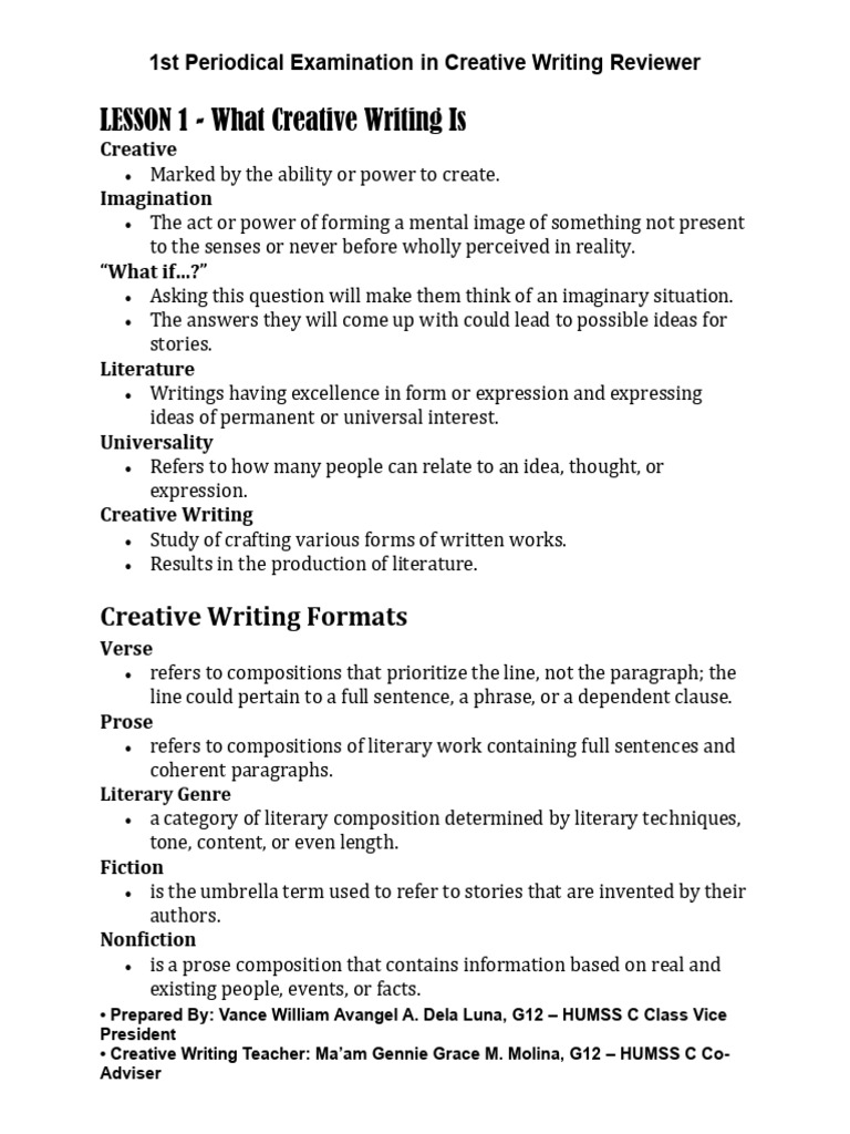 1st Periodical Examination in Creative Writing Reviewer | PDF | Poetry ...