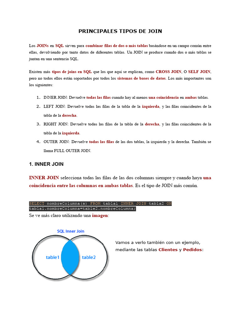 Principales Tipos de Join | PDF