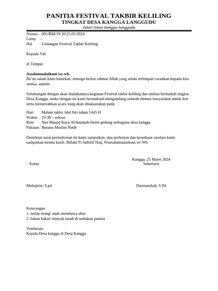 Surat Takbir Keliling | PDF