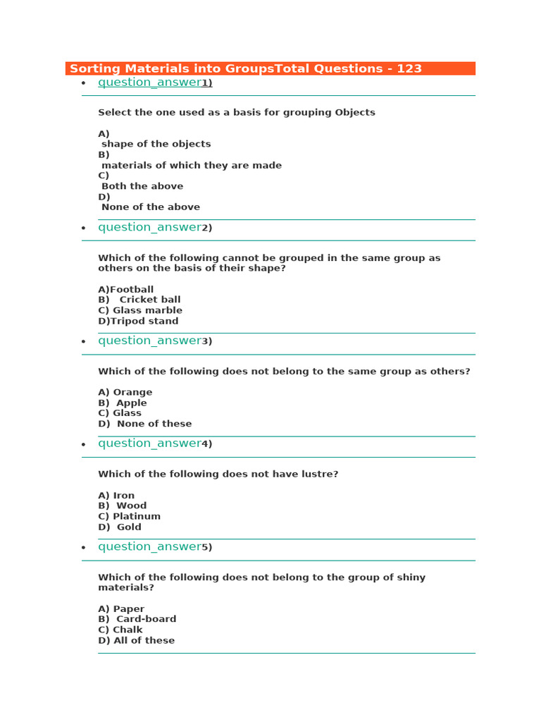 Sorting Materials Into GroupsTotal Questions | PDF