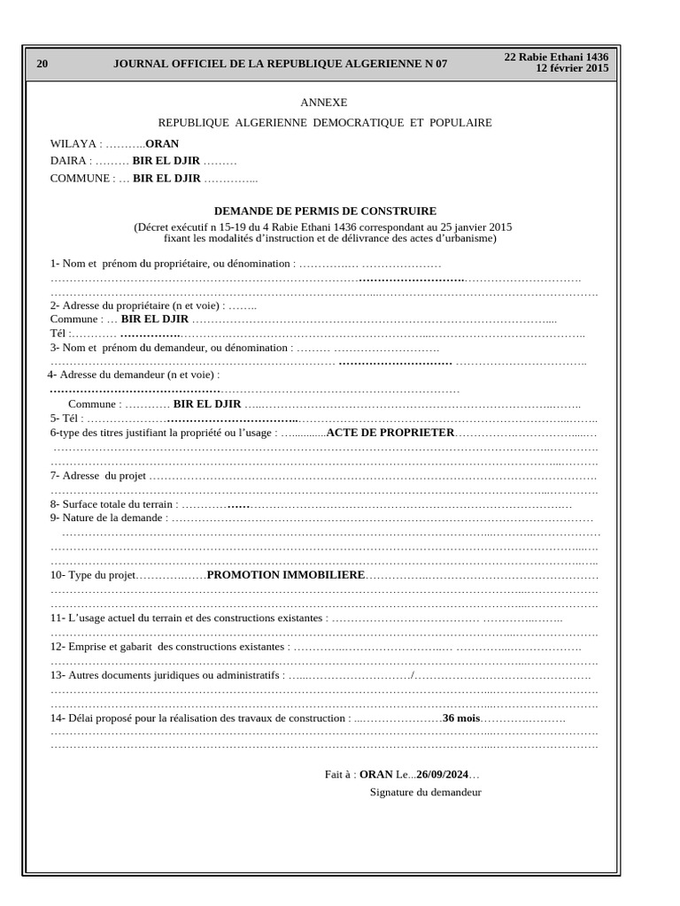 Demande de Permis de Construire | PDF