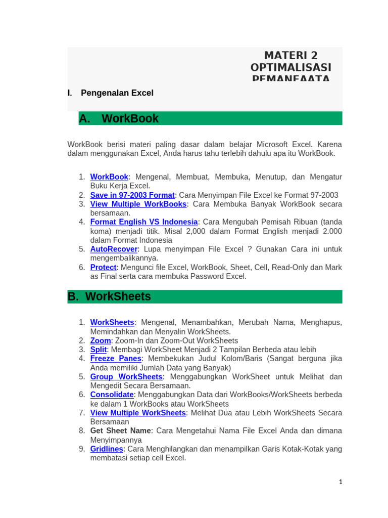 MATERI 2 Optimalisasi Pemanfaatan Microsoft Excel | PDF
