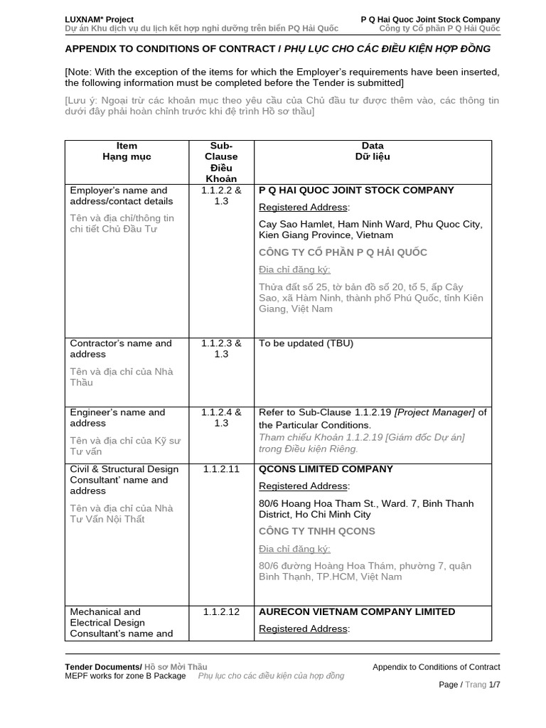 1 Appendix To Conditions of Contract | PDF