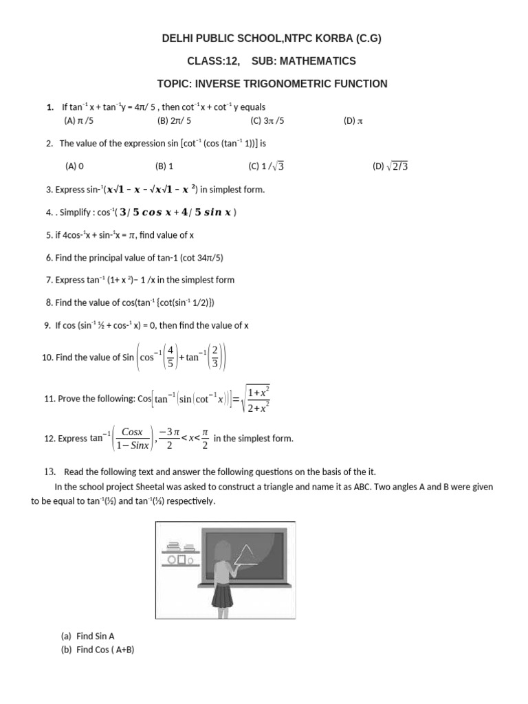 Assignment On Inverse Trig. Class 12 | PDF