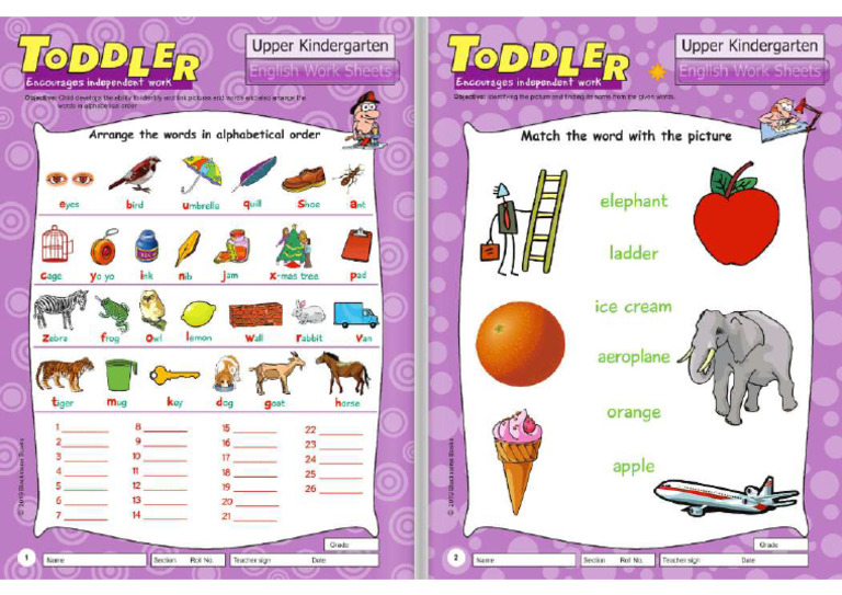 Arrange The Words in Alphabetical Order UKG Worksheet | PDF