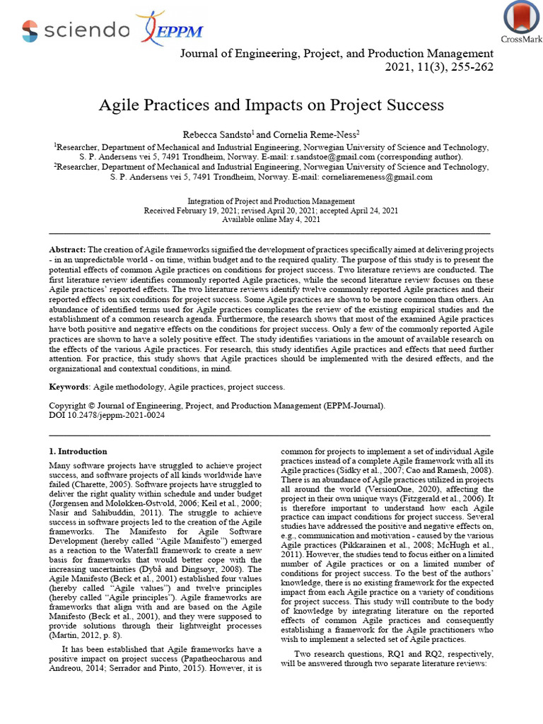 Agile Practices and Impacts On Project Success | PDF