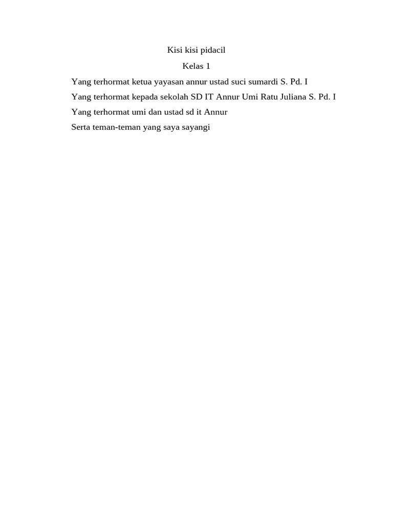 Kisi Kisi Pidacil Kelas 1,2,3 | PDF