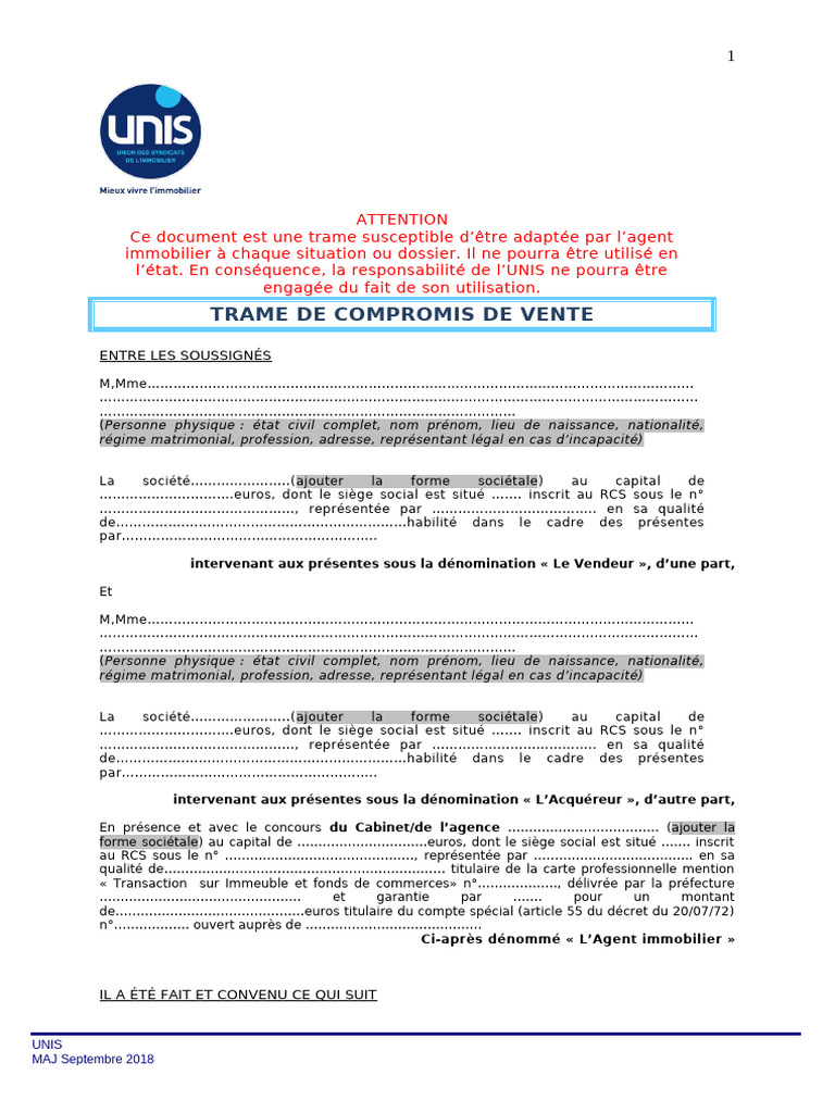 2018-09. Compromis de Vente | PDF