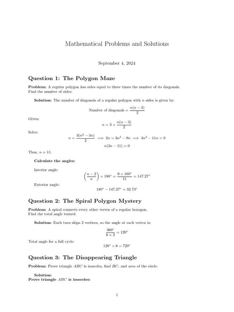 Mathematical Problems and Solutions | PDF