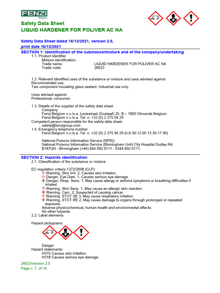 Liquid Hardener For Poliver AC NA EN (clp2) | PDF