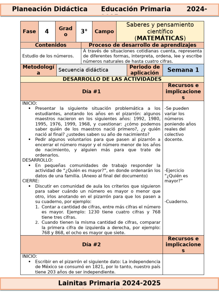 3er Grado Octubre - 09 Matemáticas Planeación (2024-2025) | PDF