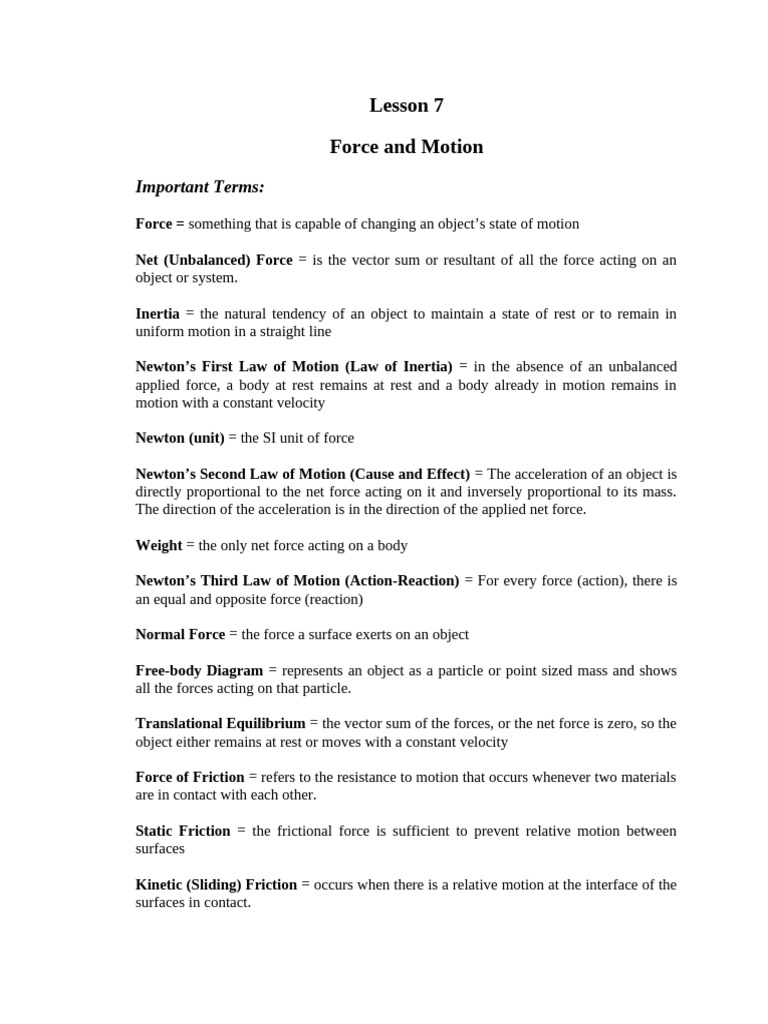 Lesson 7 Force and Motion | PDF