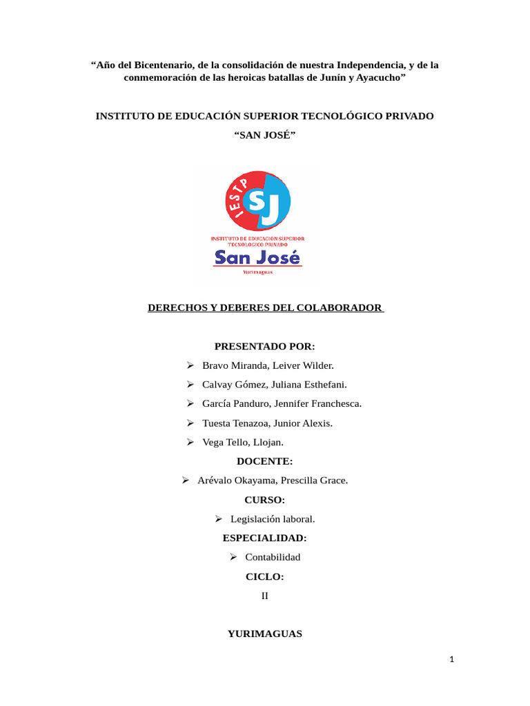 Derechos y Deberes Del Trabajador - Terminado | PDF Derechos y Deberes Del Trabajador - Terminado | PDF