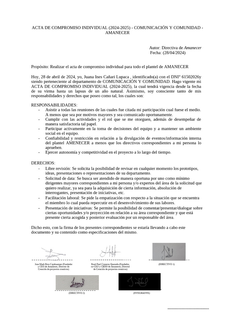 Acta de Compromiso Individual (2024-2025) - Comunicación y Comunidad ...