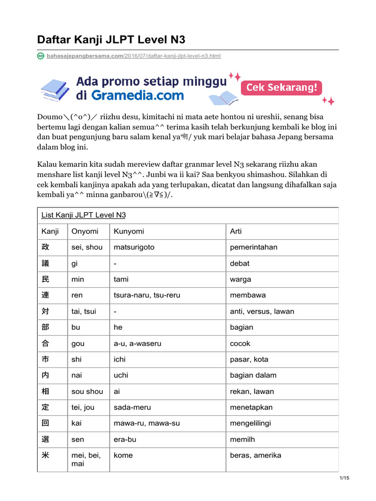 Kanji JLPT Level N3 | PDF