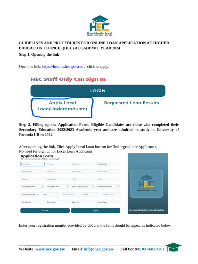 Guidelines and Procedures For Online Loan Application at Hec | PDF