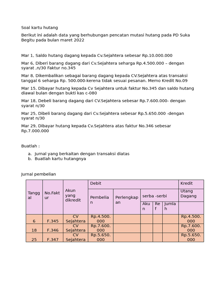 Soal Kartu Hutang | PDF