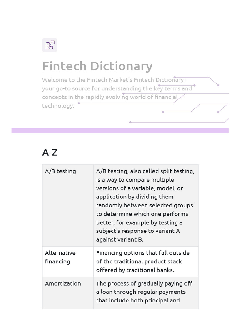 Fintech Dictionary Key Terms and Definitions - Fintech Market | PDF
