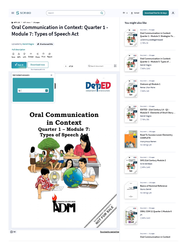 WWW Scribd Com Document 472704292 Oral Communication11 Q1 Module 7 08082020 | PDF