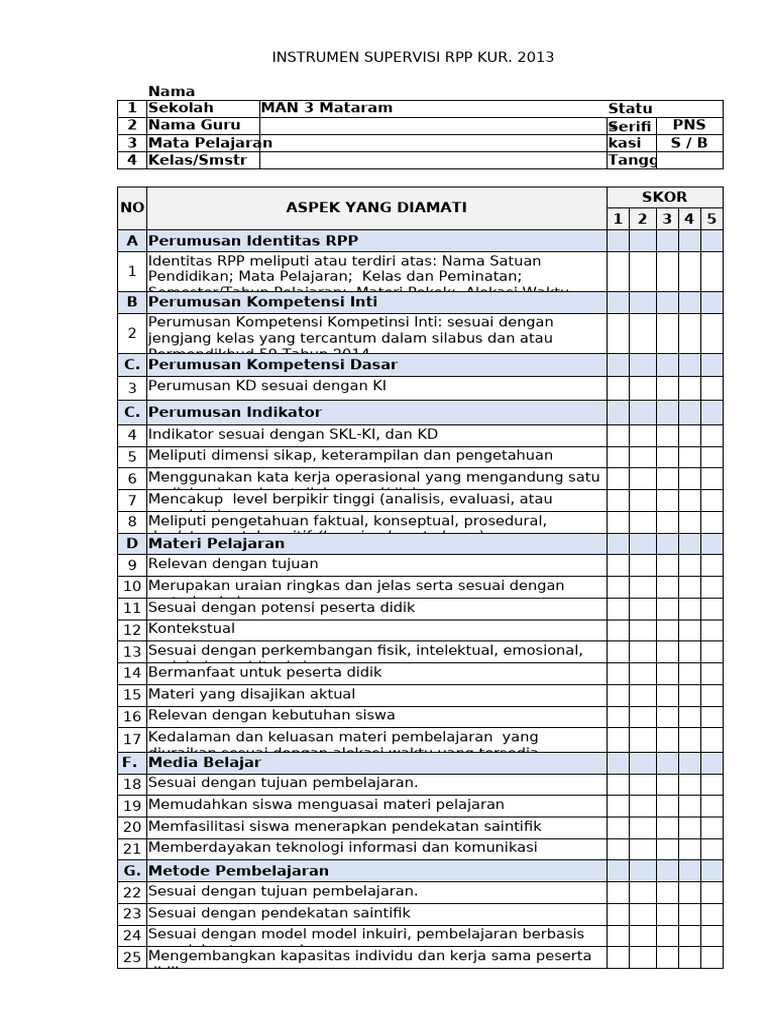 Penilaian RPP K.13 Copi | PDF