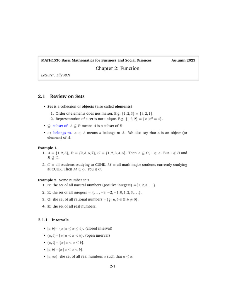MATH1530 Chp2 Function | PDF