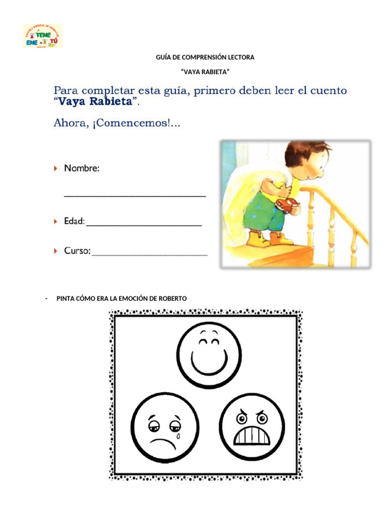 Guía de Comprensión Lectora Vaya Rabieta | PDF