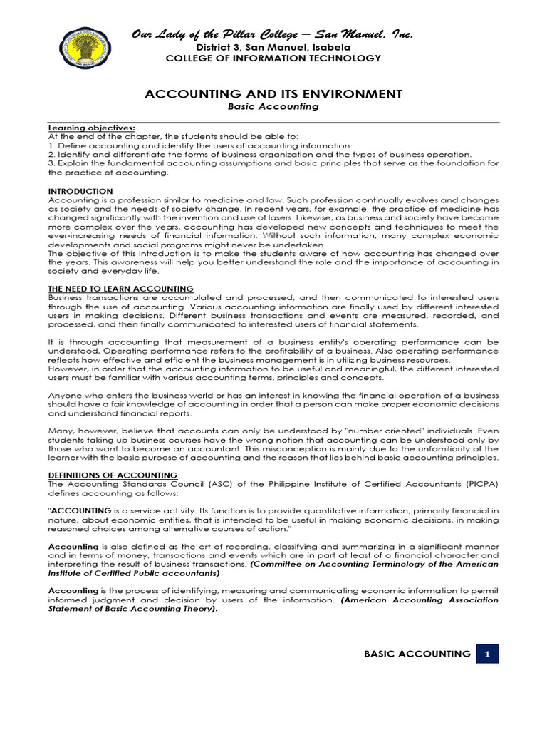 Module 1 - Accounting - and - Its - Environment | PDF