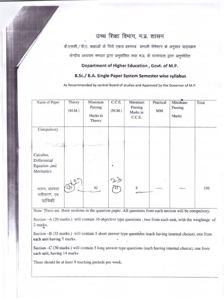 B.Sc-B.A. Single Paper System Semester Wise Syllabus | PDF