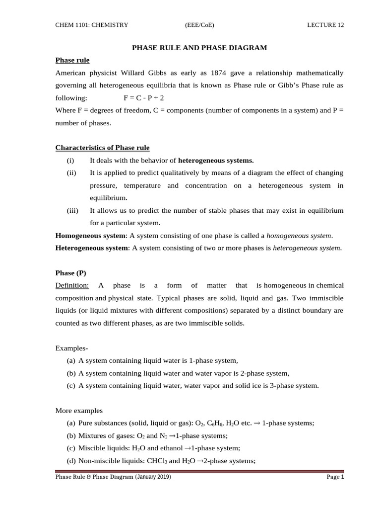 Phase Rule & Phase Diagram | PDF