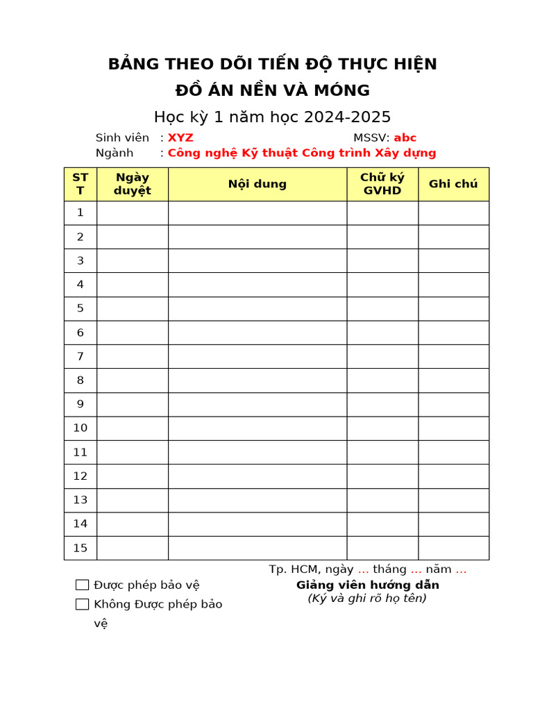 Bang Theo Doi Tien Do - Danm | PDF