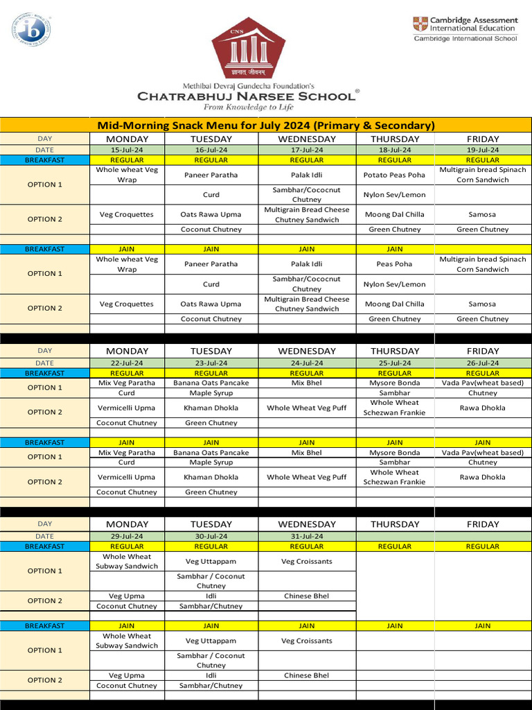 July Menu 2024 | PDF