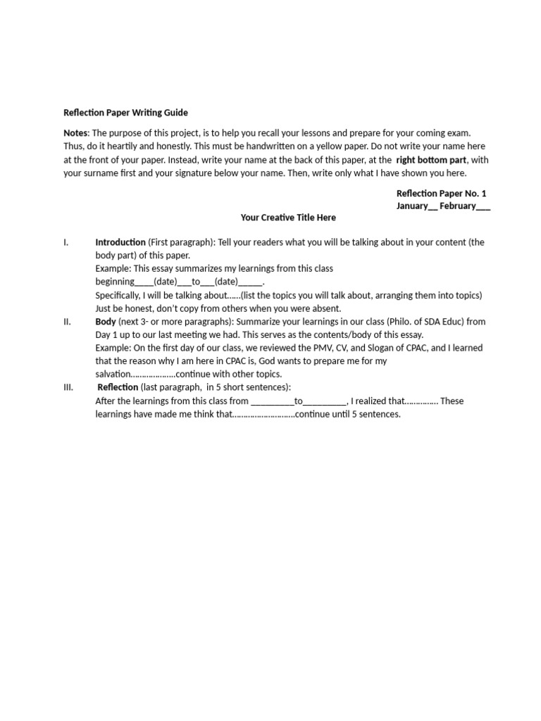 Reflection Paper Writing Guide | PDF