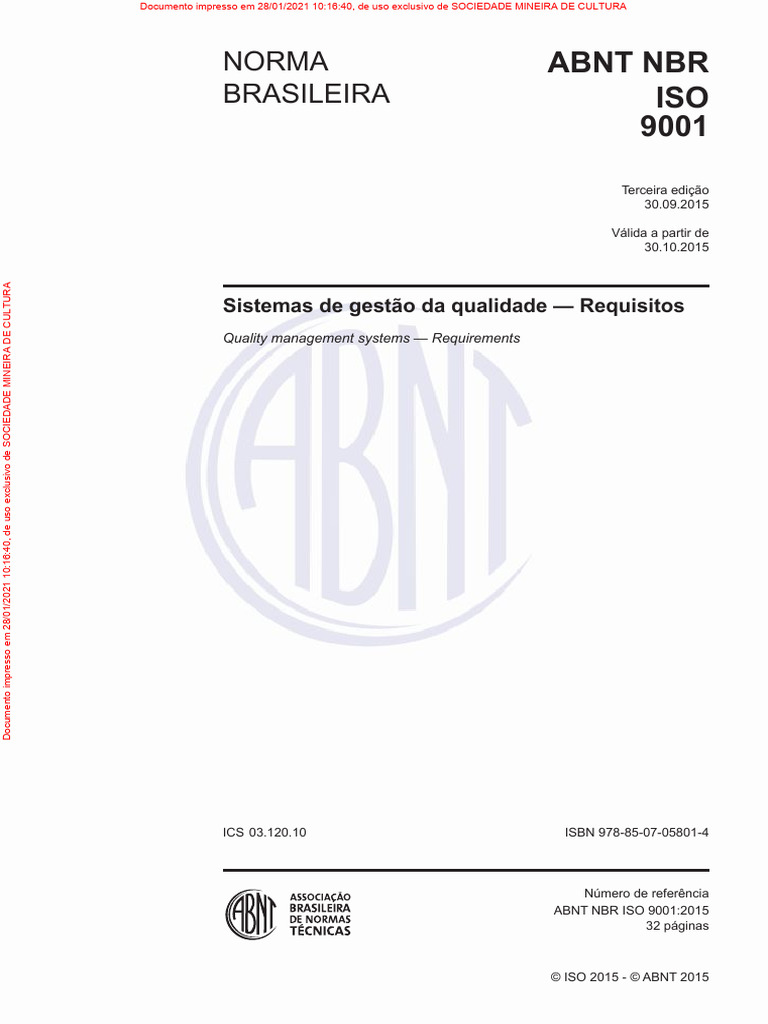ISO 9001 - 2015 Pagina de 1 Ao 20 | PDF | Gestão de qualidade ...
