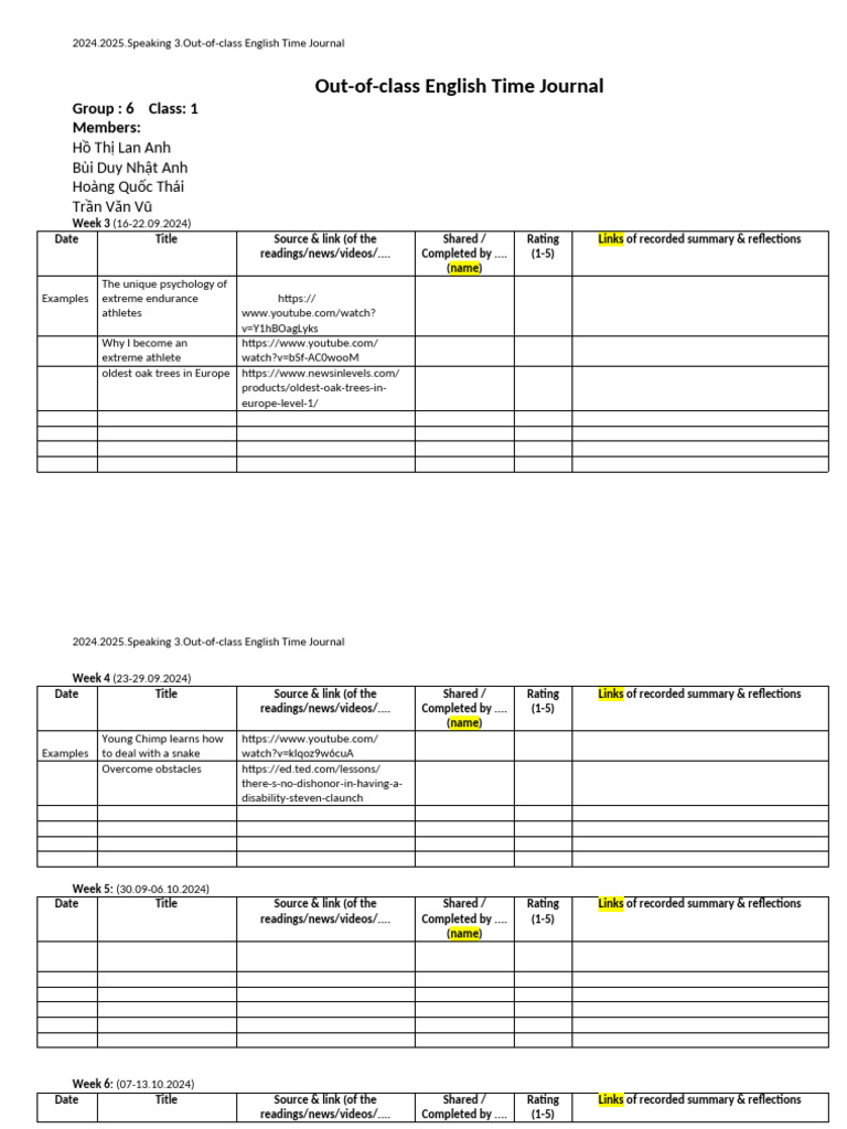 Class1 - Gr6 Guidelines-English Time Journal | PDF