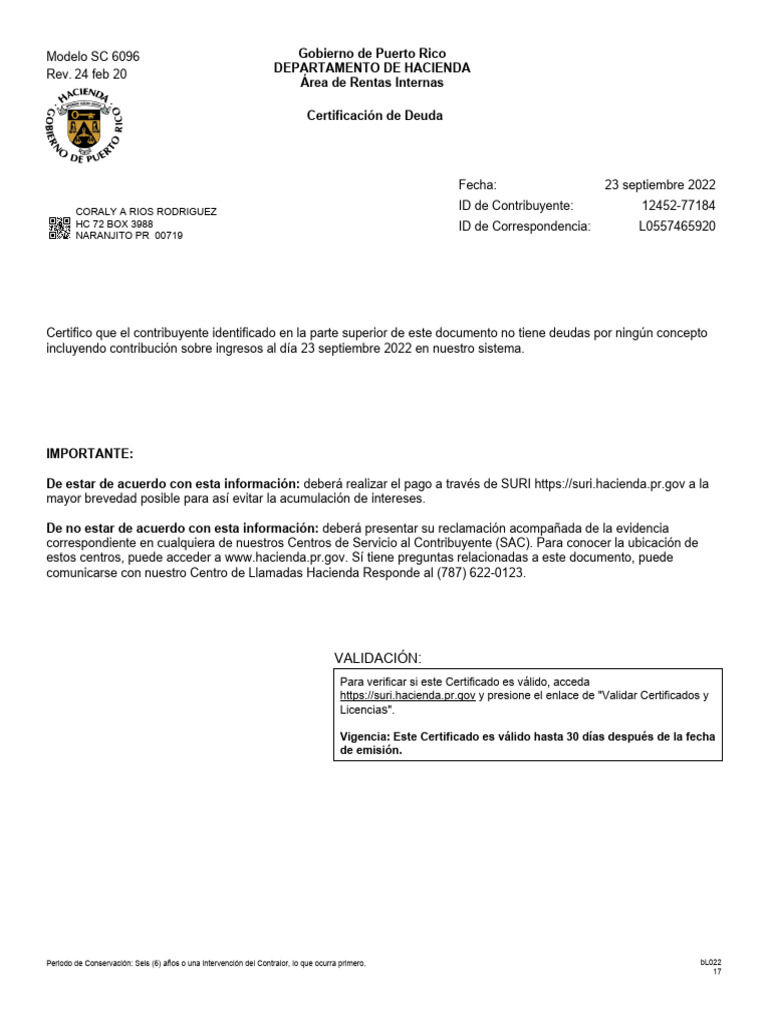 Certificacion de Deuda | PDF