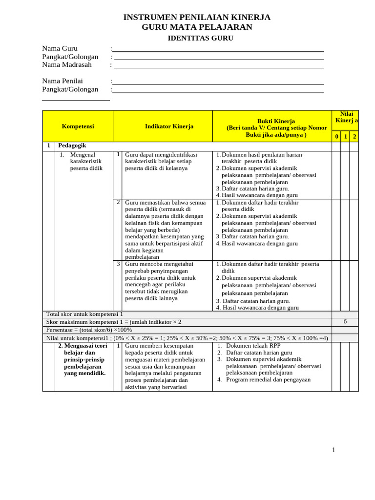 Instrumen PKG Guru Mata Pelajaran | PDF