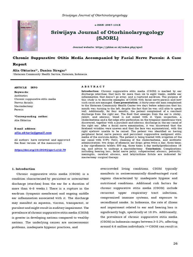 Case Report Chronic Suppurative Otitis Media Accompanied by Facial ...