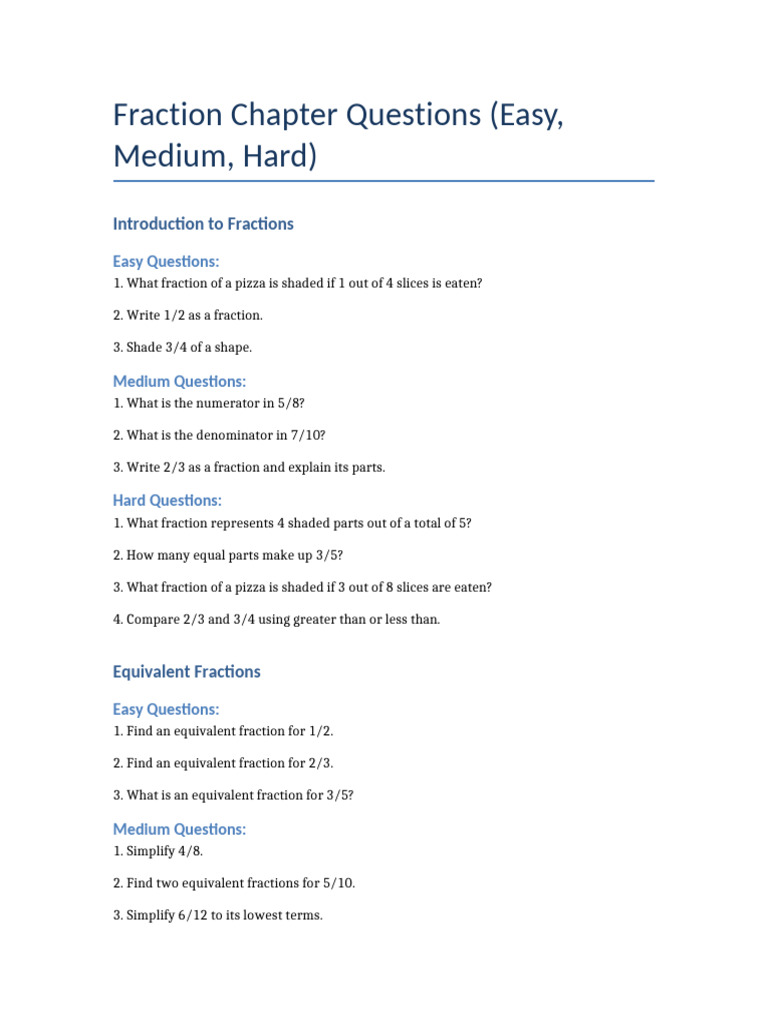 Fractions Chapter Questions | PDF