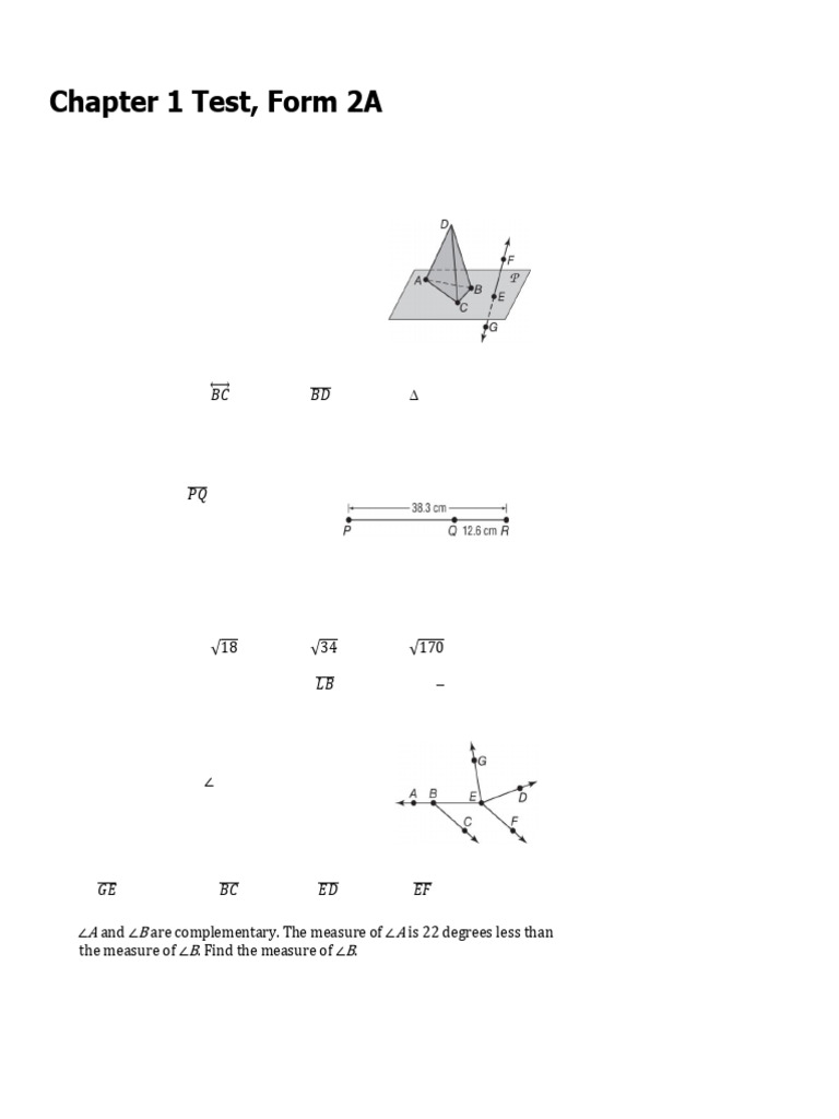 ANSWER Chapter 1 Test, Form 2A | PDF