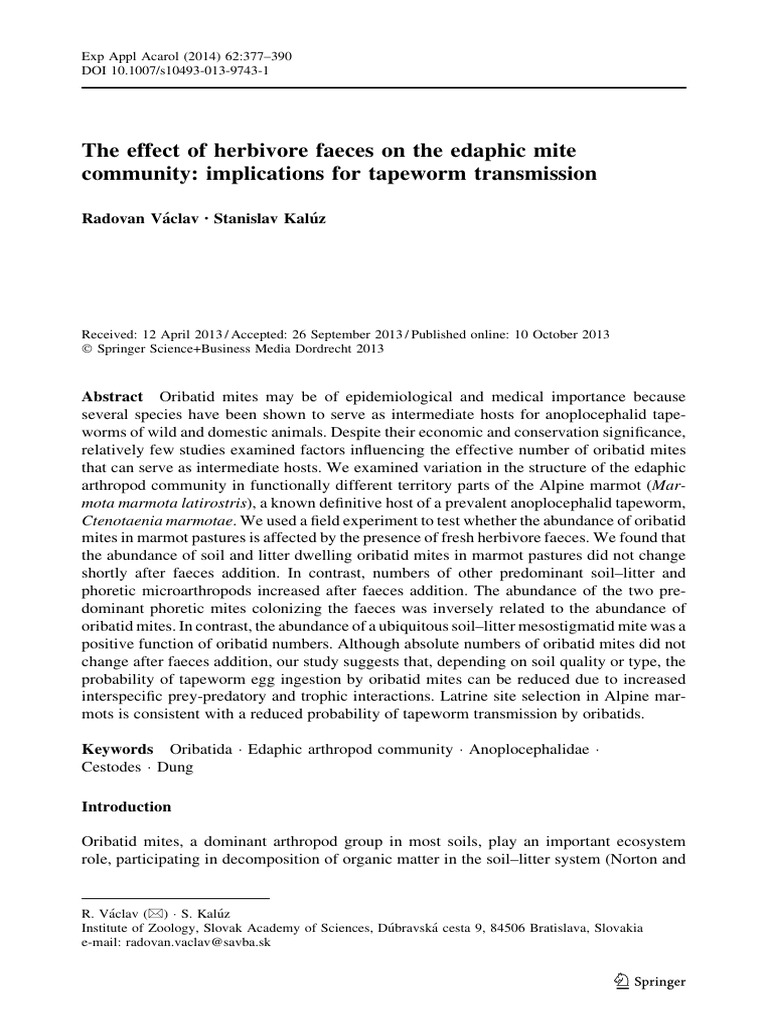 2014 - The Effect of Herbivore Faeces On The Edaphic Mite | PDF