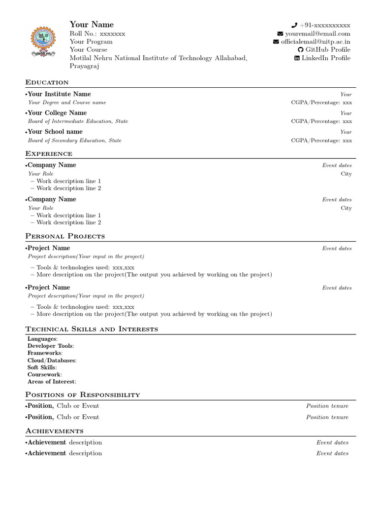 Nit Allahabad Resume | PDF