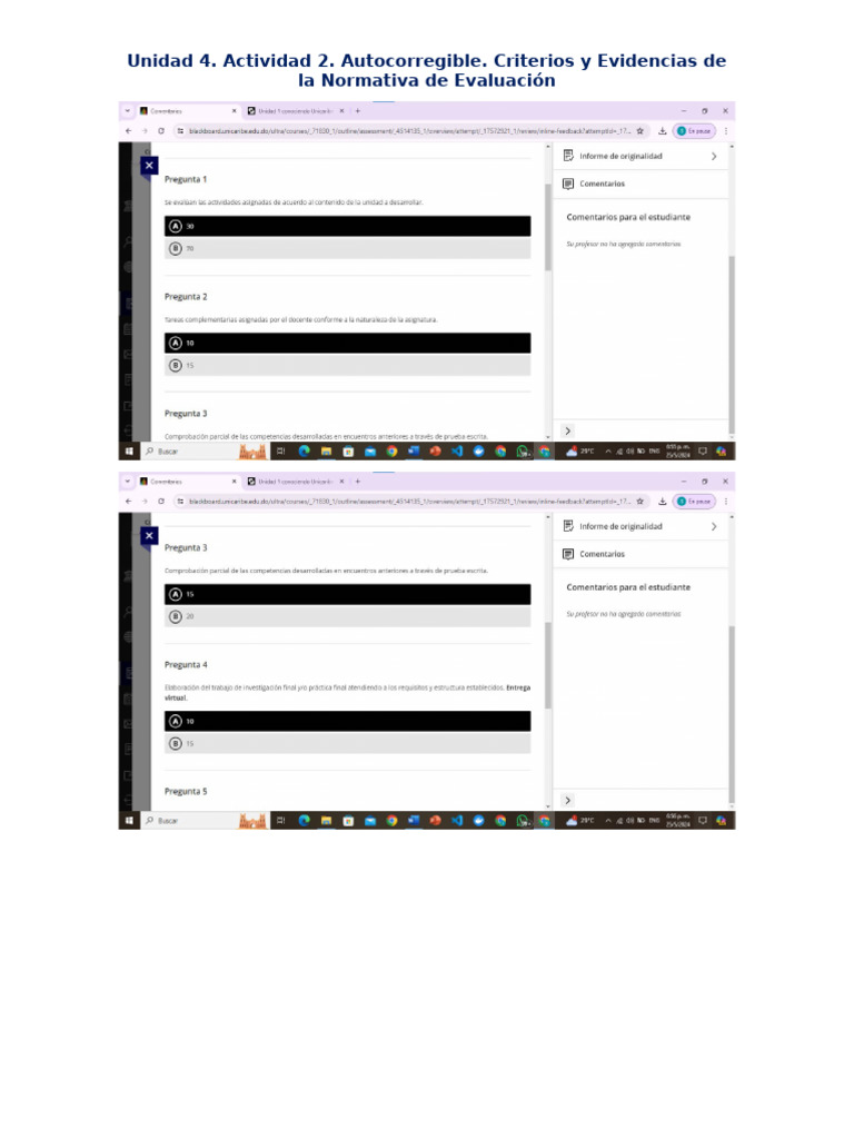 Unidad 4. Actividad 2. Autocorregible 2. Criterios y Evidencias de La ...