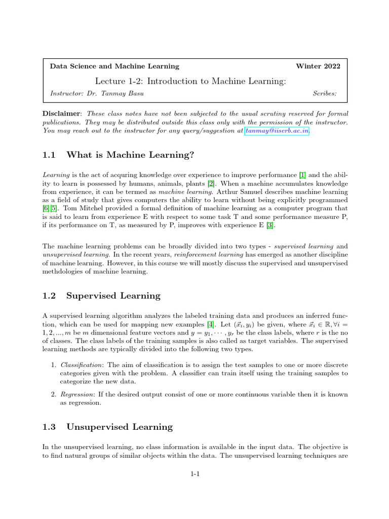 Lec1-2 Intro To ML | PDF
