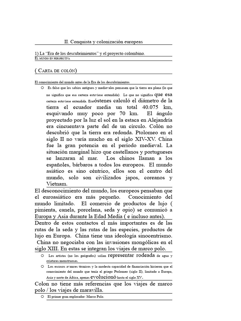 Tema 2. Conquista y Colonización Europeas. Esquema de Clase | PDF