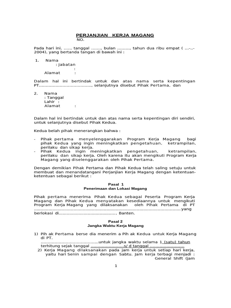 MOU Perjanjian Kerja Magang | PDF