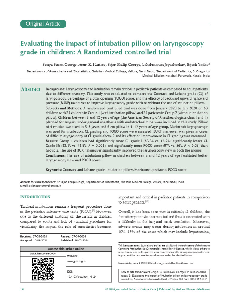 Evaluating The Impact of Intubation Pillow On.2 | PDF