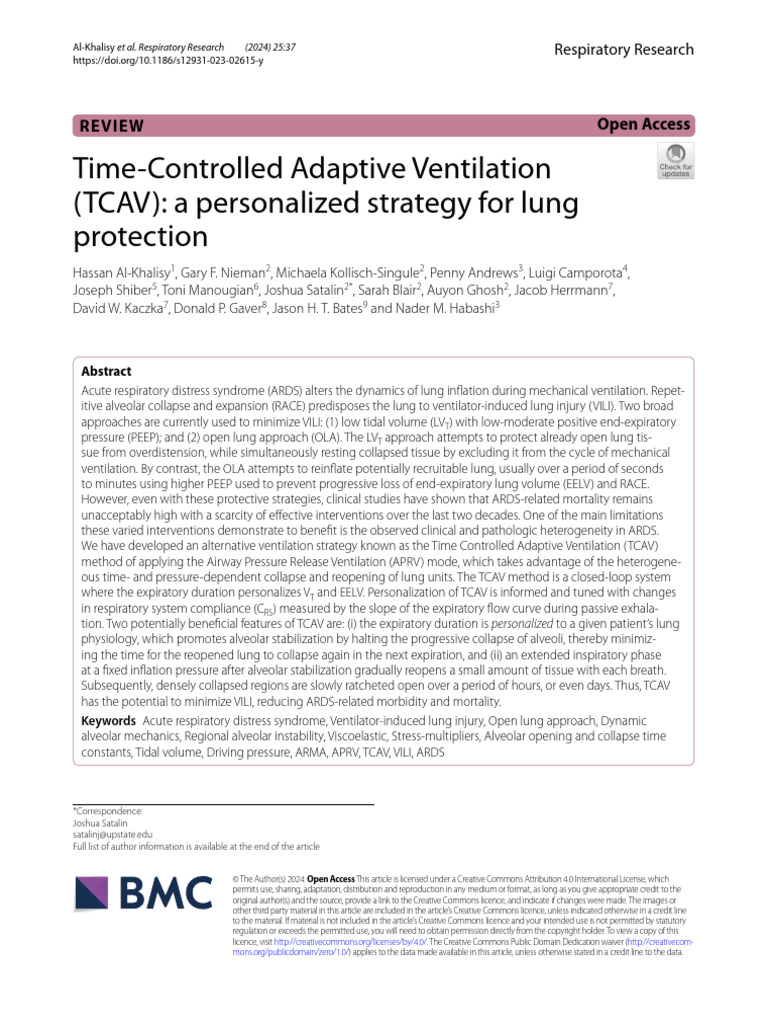 Time Controlled Adaptive Ventilation (TCAV) : A Personalized Strategy ...