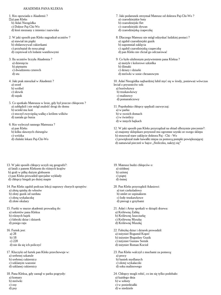Akademia Pana Kleksa - Test | PDF